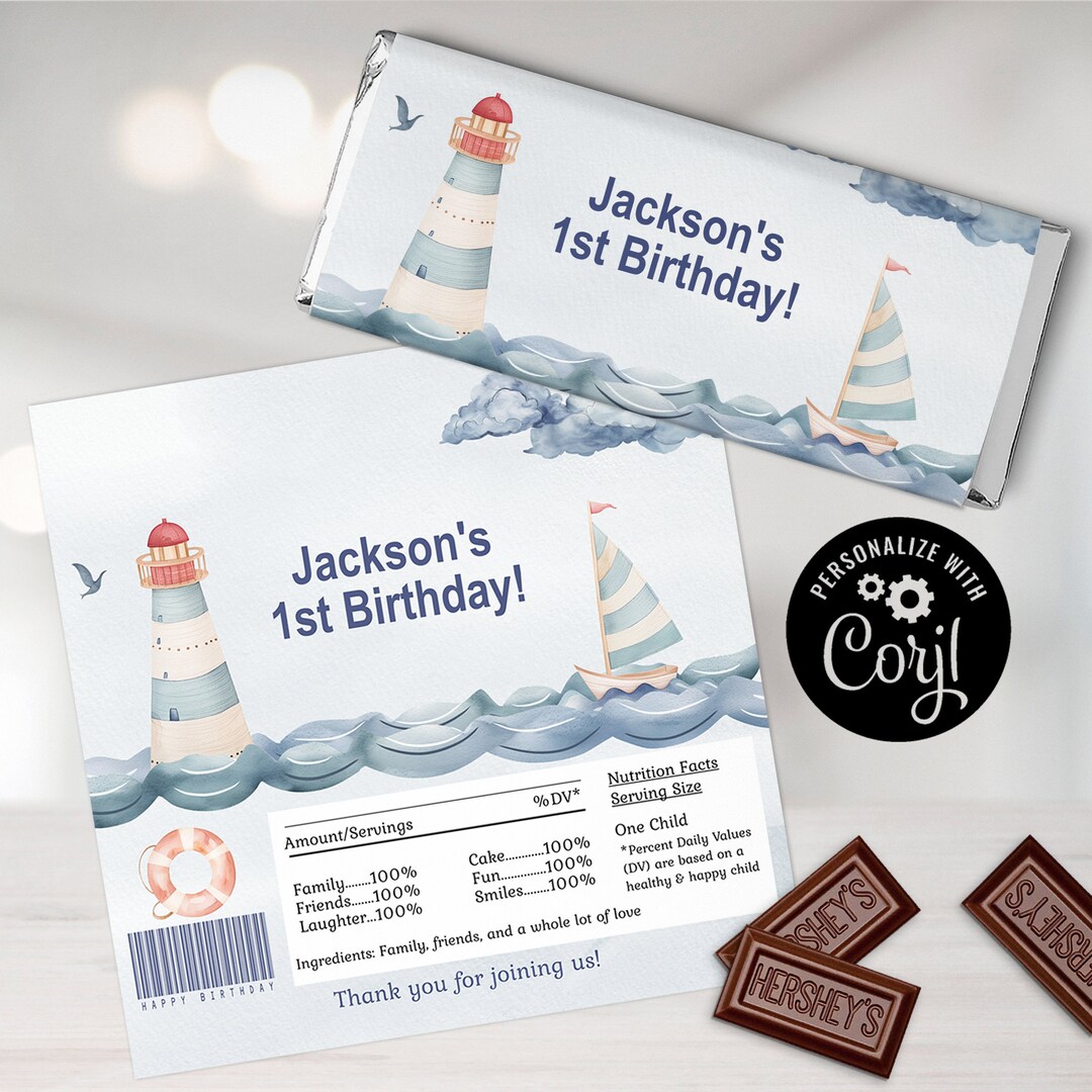 Nautical Candy Bar Wrapper, Sailing Party Favors, Boats Birthday Party ...