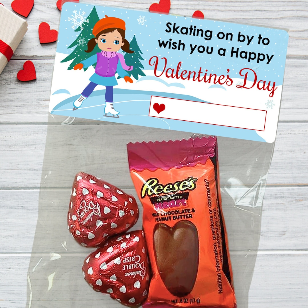 Ice Skater Valentine, Stickers and Bags, Skating Kids Valentines ...
