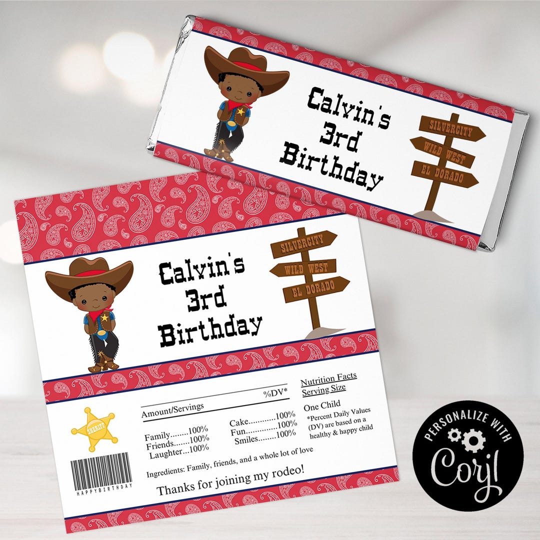 Cowboy Candy Bar Wrapper, Western Party, Rodeo, Cowboy Party Favors ...