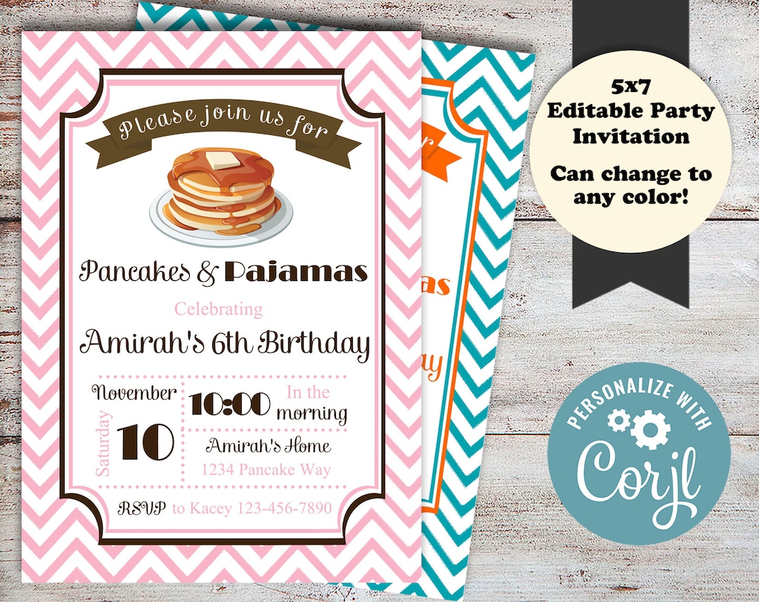 Faire-parts modifiables pour fête des pyjamas et crêpes, crêpes, petit ...
