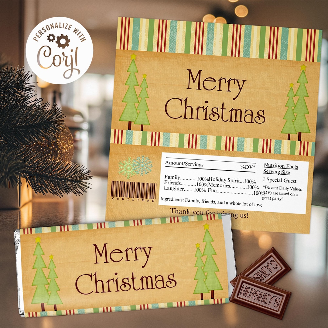 Merry Christmas Candy Bar Wrappers, Holiday Tree Candy Bar Wrapper ...
