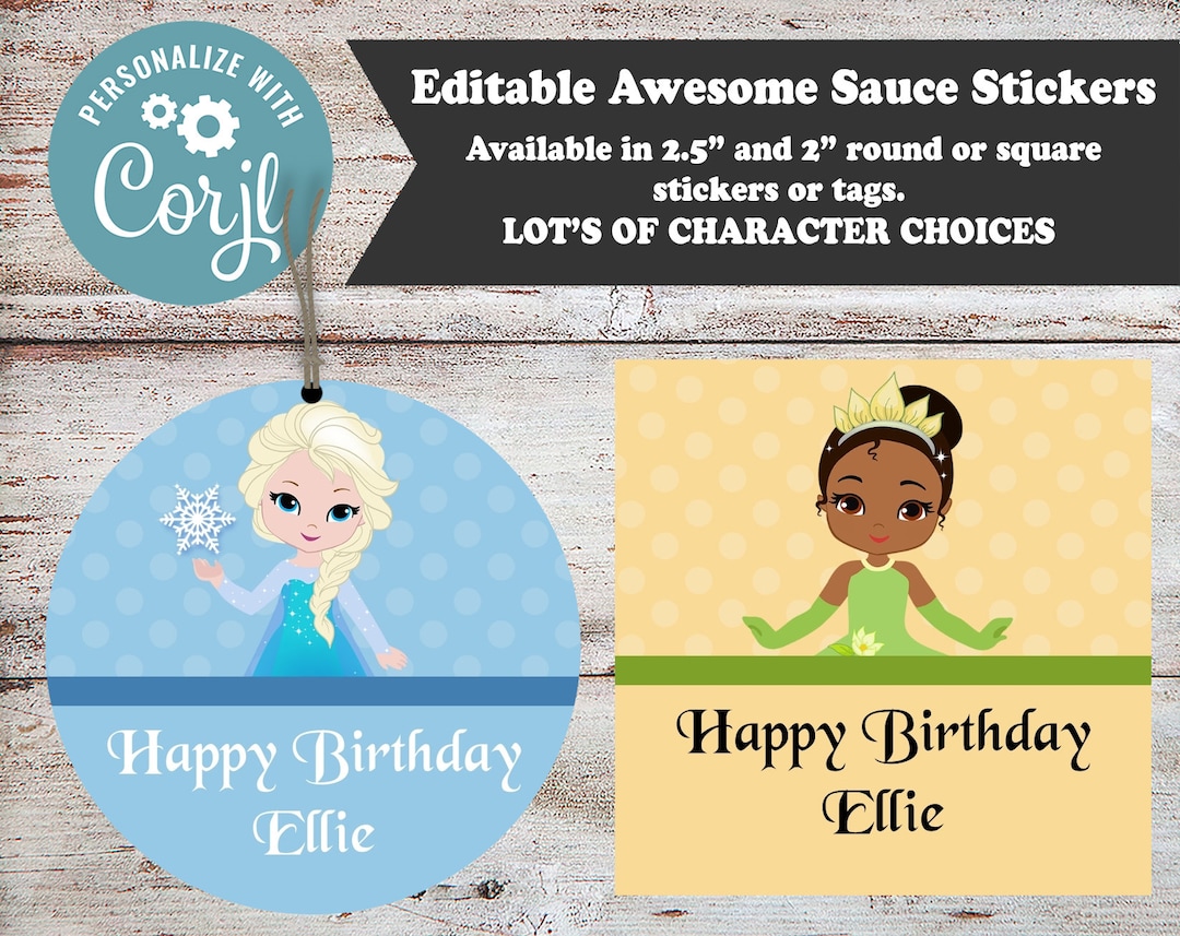 Editable Princess Birthday Stickers, Princess Stickers, Frozen Stickers ...
