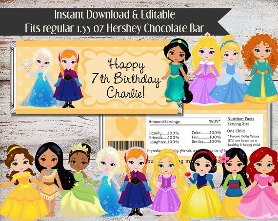 Editable Princess Candy Bar Wrapper, Princess Party Favors, Princess ...
