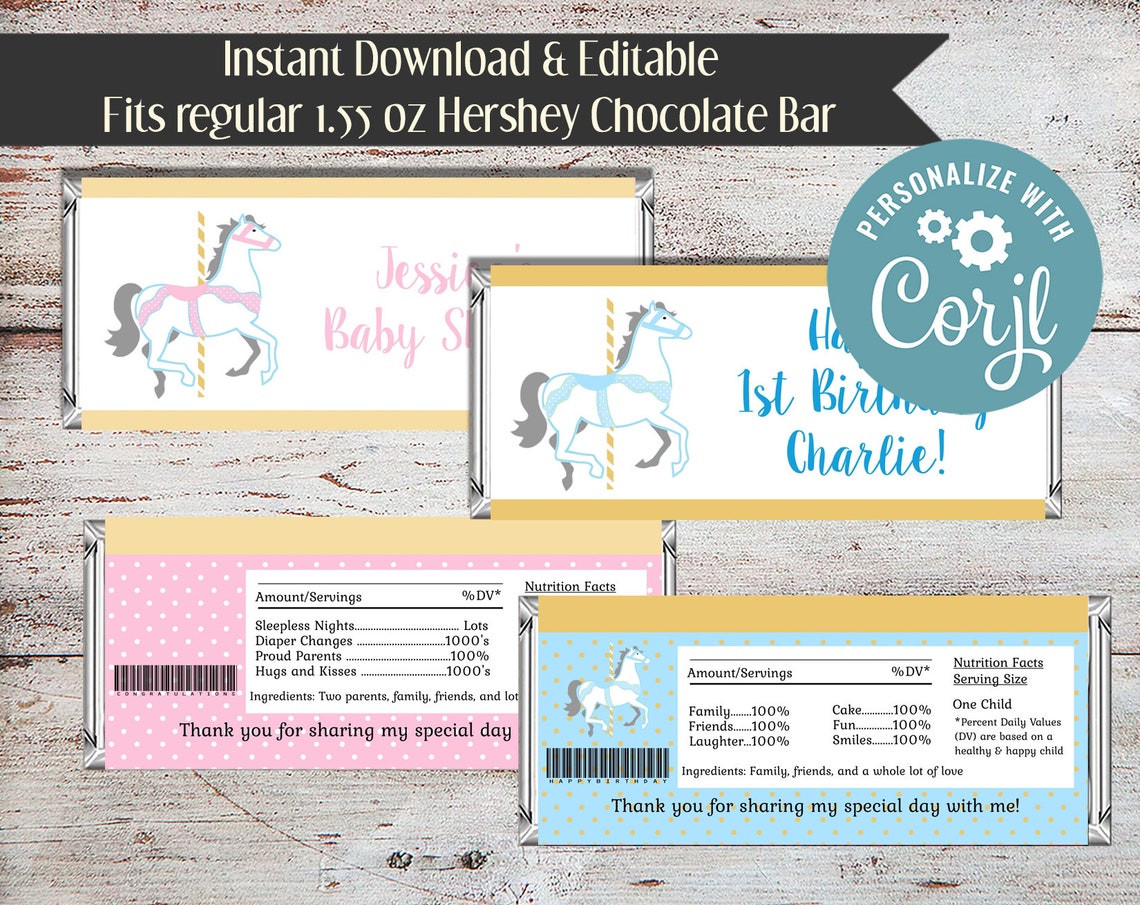 Editable Carousel Party Carousel Candy Bar Wrappers Carousel | Etsy