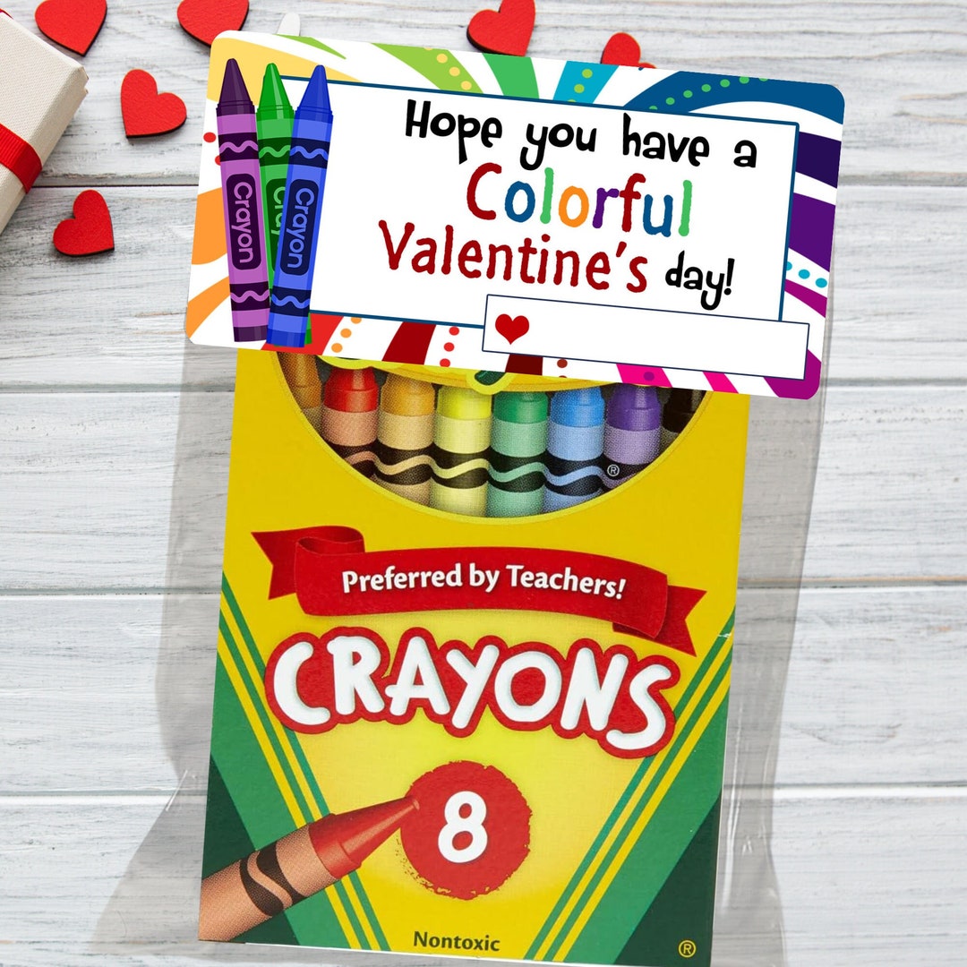 Crayons Color My World Valentine Stickers and Bags Kids Valentines ...
