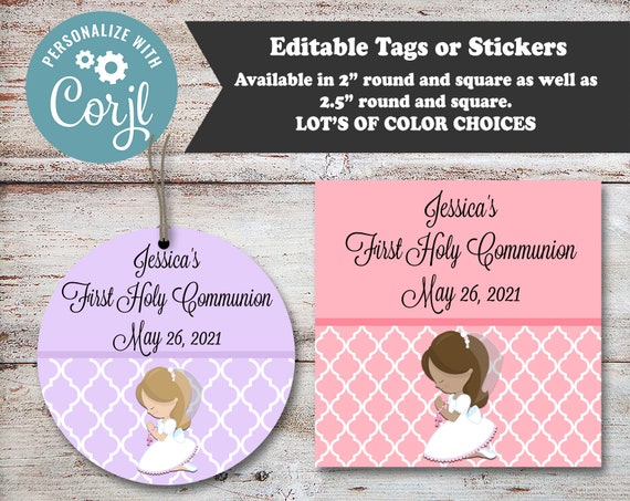 Editable Communion Stickers, Editable Communion Tags, First Communion ...