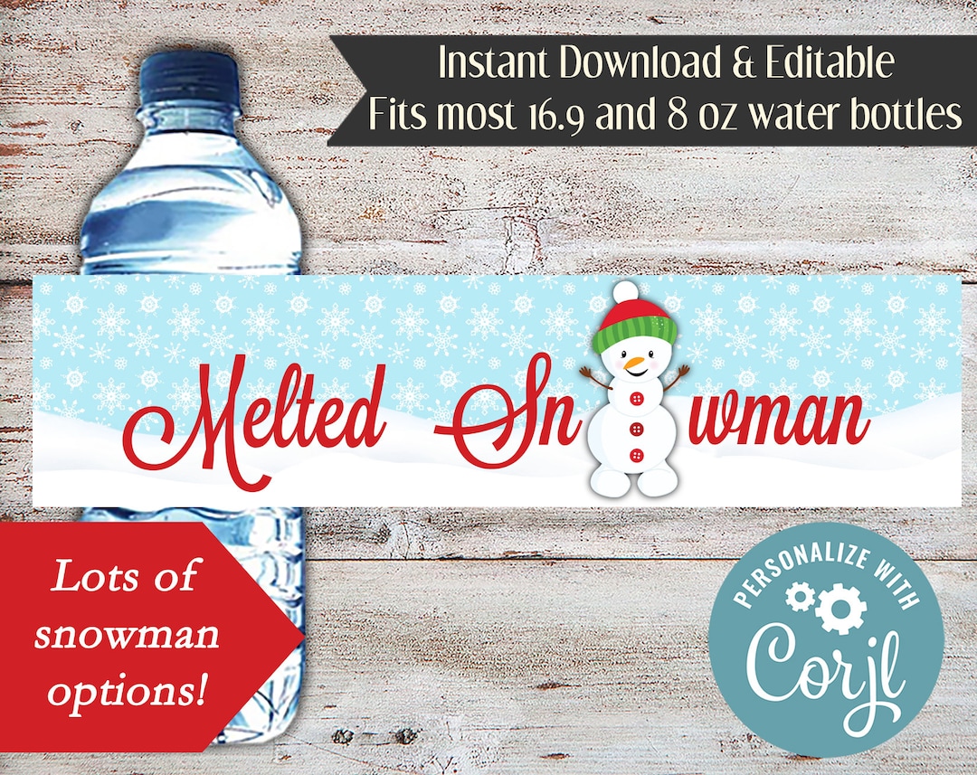 Editable Melted Snowman Water Bottle Labels (digital Download) - Etsy