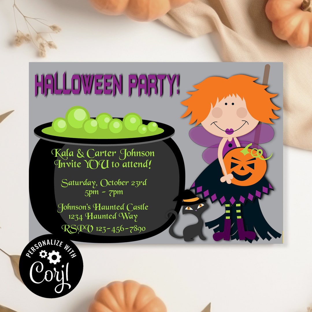 Witches Cauldron Halloween Invitation, Witches Halloween Invitation ...