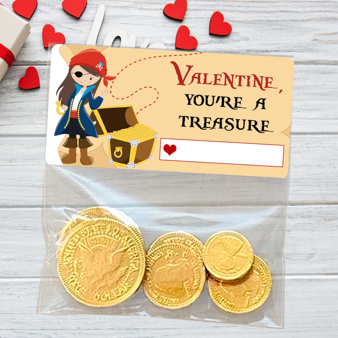 Pirate Treasure Valentine Stickers and Bags, Pirate Valentines Treat ...
