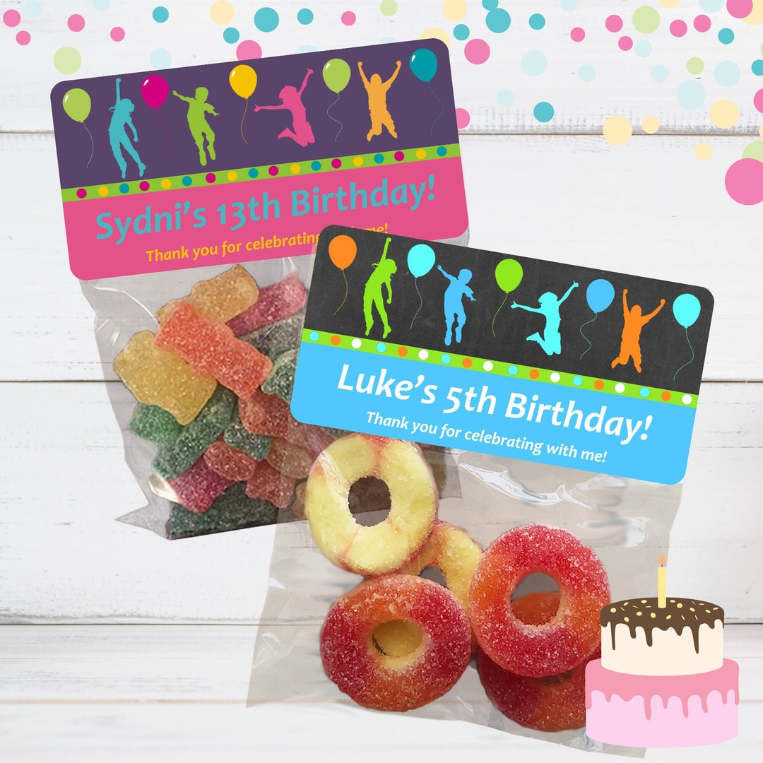 Trampoline Birthday Treat Bags, Jump Party, Trampoline Party Stickers ...