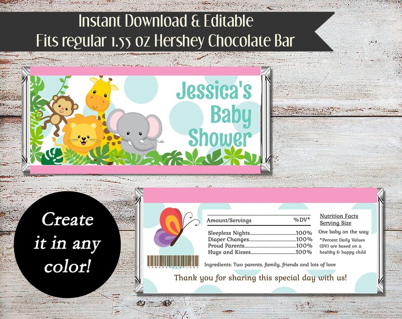 Editable Safari Candy Wrapper Jungle Baby Shower Candy - Etsy