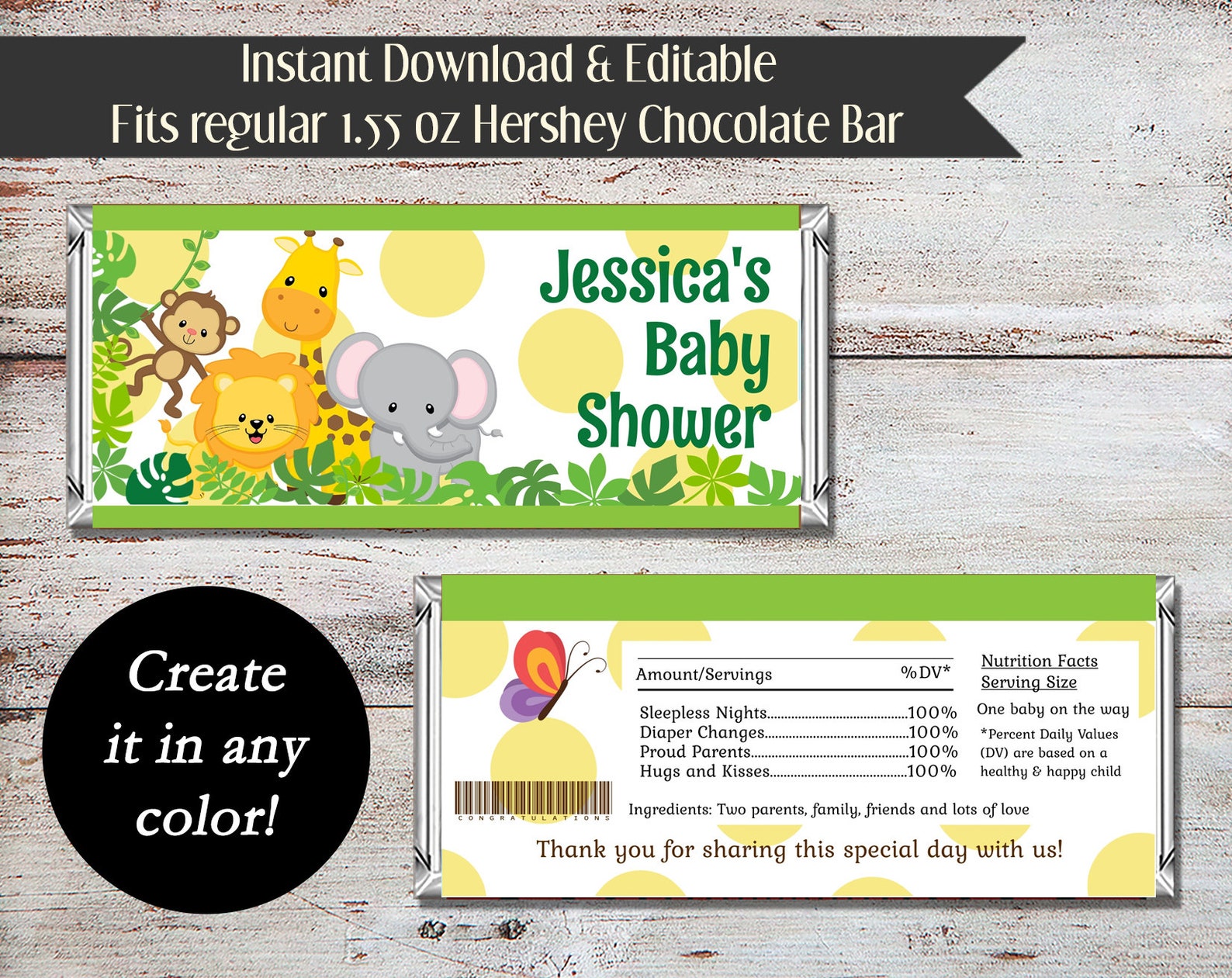 Editable Safari Candy Wrapper Jungle Baby Shower Candy | Etsy