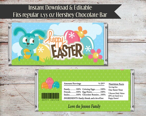 Editable Easter Candy Bar Wrapper, Hoppy Easter, Happy Easter, Easter Party Favor, Easter ...