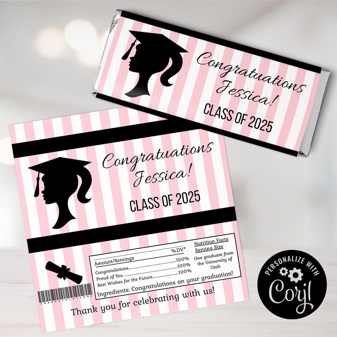 Graduation Silhouette Candy Bar Wrappers: Editable Favors (instant ...