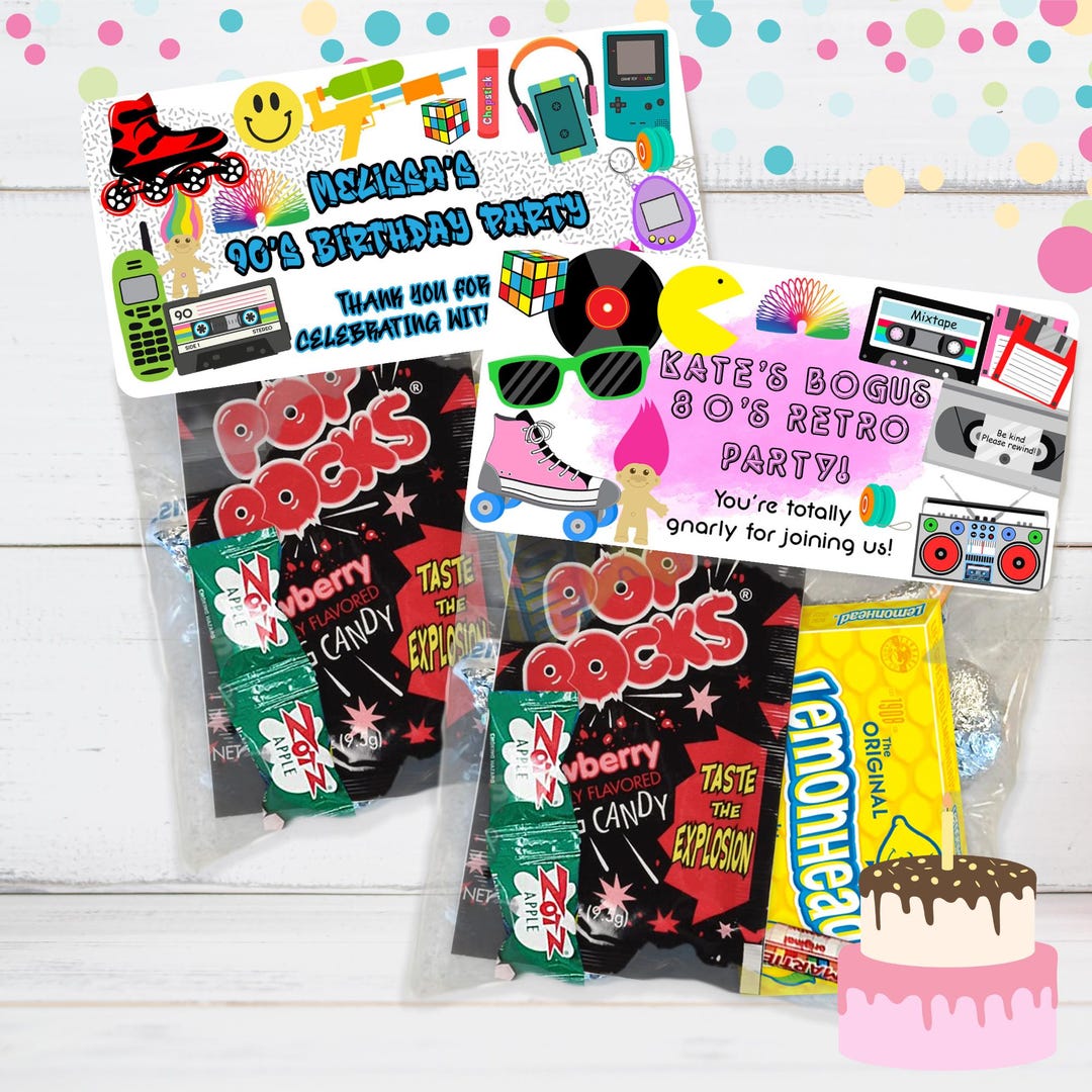 Retro Birthday Party Stickers & Bags: 80s 90s Theme - Etsy