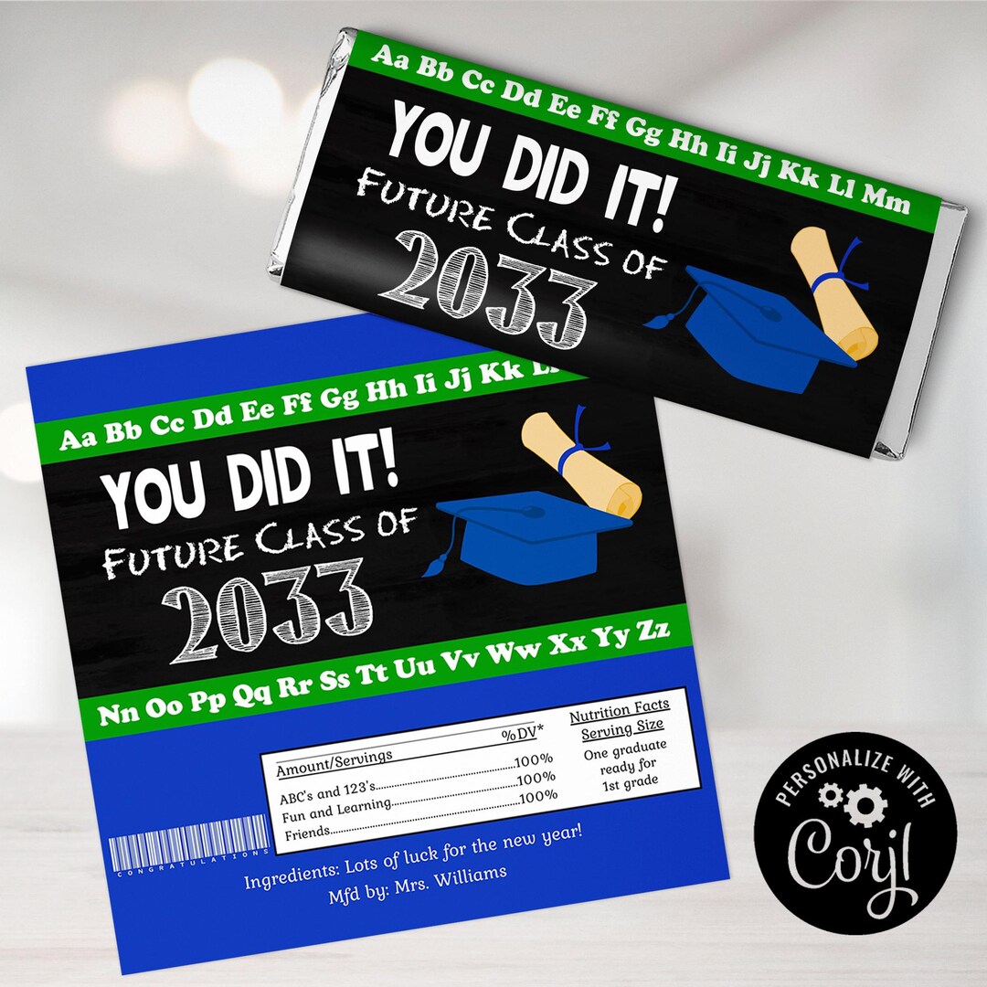 Kindergarten Graduation Candy Bar Wrapper: Editable Party Favor ...