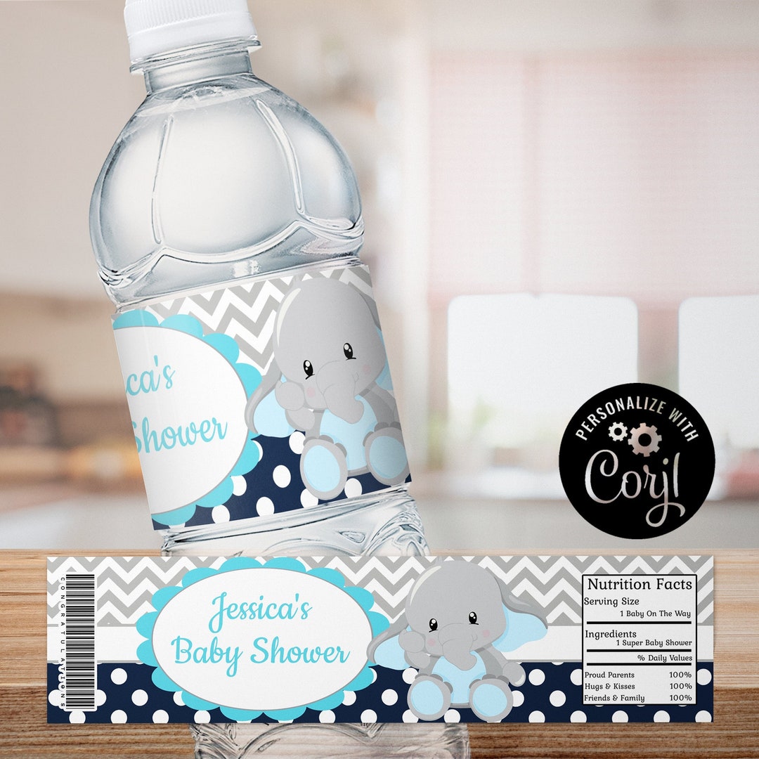 Elephant Baby Shower Water Bottle Wrapper, Elephant Water Wrapper, Baby ...