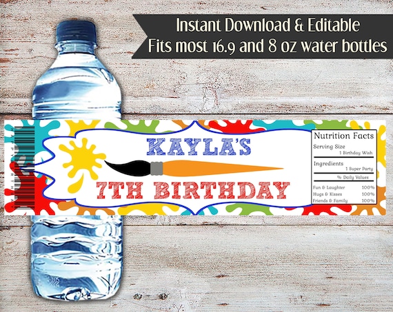 Editable Art Birthday Water Bottle Wrapper, Painting Party, Art Party ...