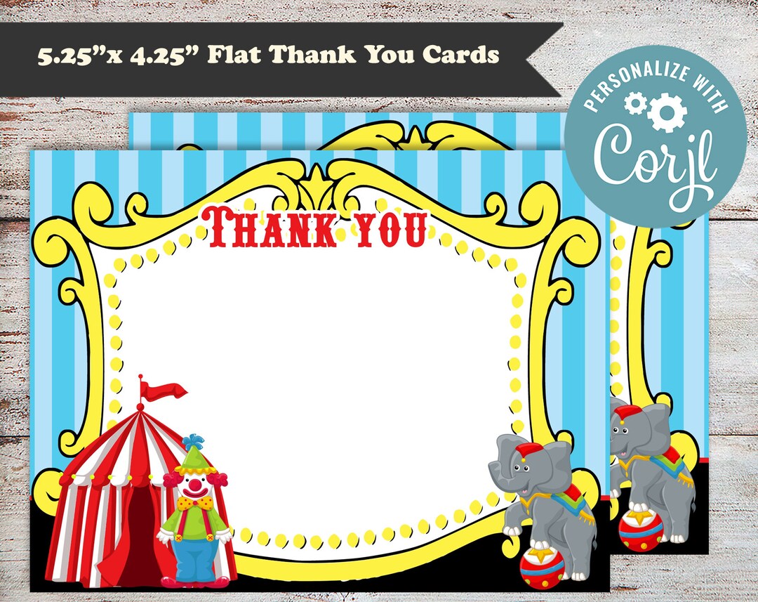 Editable Carnival Thank You Cards, Circus Party Favors, Up, Baby Shower ...