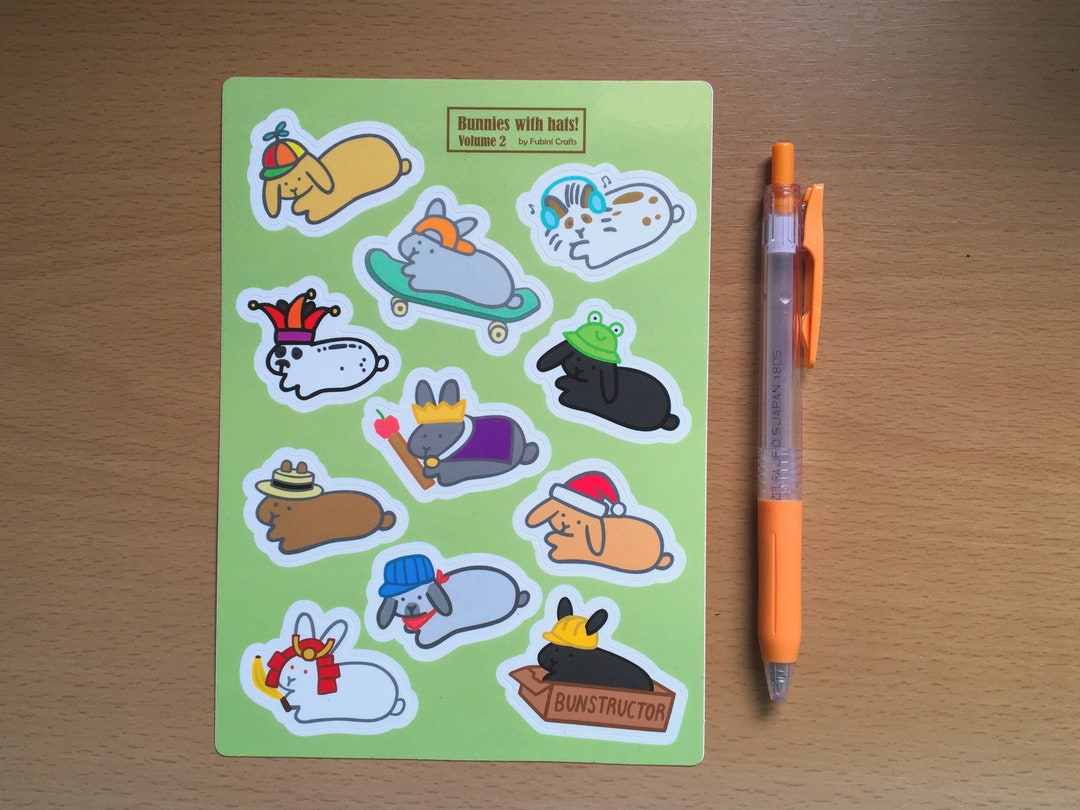 Bunnies With Hats Volume 2 Sticker Sheet, Bunny Rabbit Stickers, Cute ...