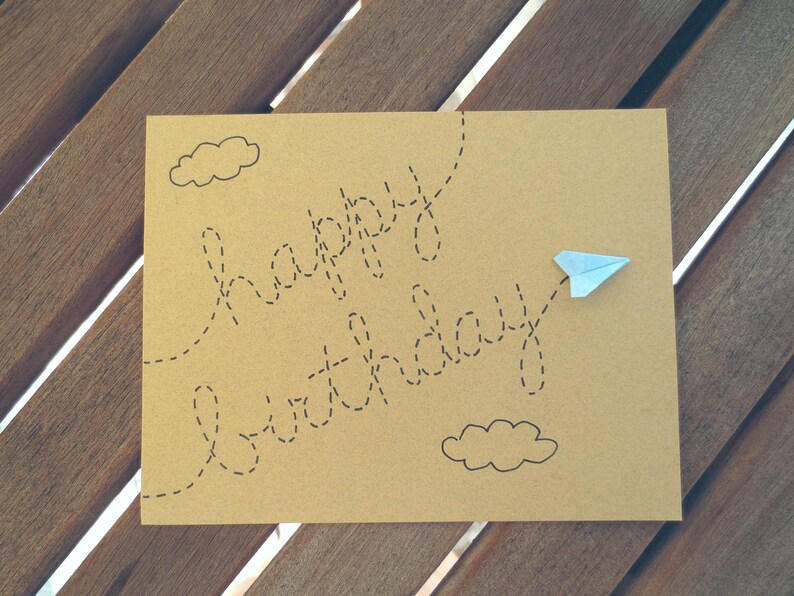 Happy Birthday Card Paper Airplane Card Cute Birthday Card - Etsy
