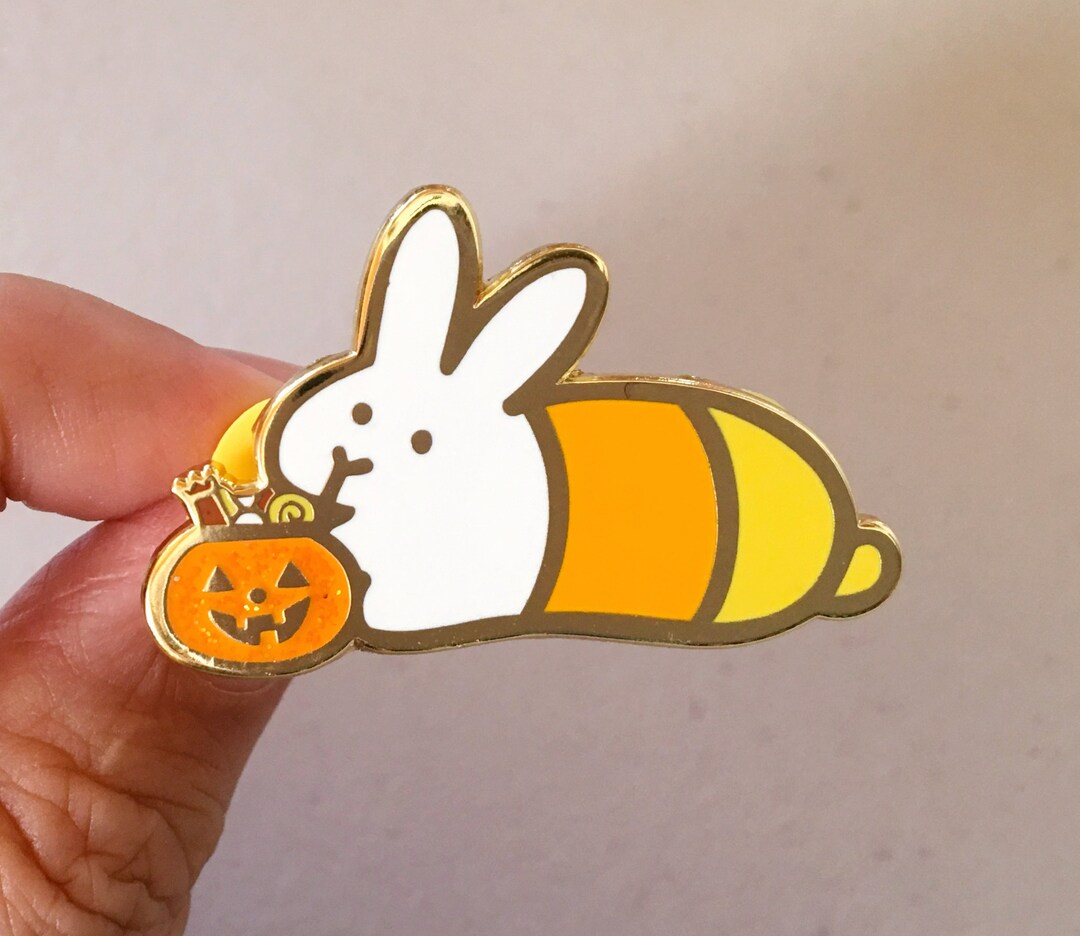 Candy Corn Bunny Enamel Pin, Trick or Treat Halloween Rabbit Pin, Cute ...