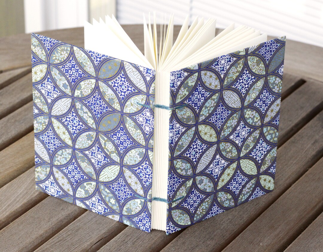 Small Japanese Journal, Coptic Stitch Notebook, Blue Asian Notebook ...