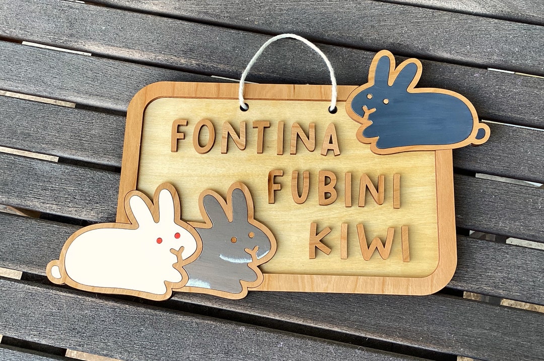 Personalized Three Bunny Name Sign 10.5" X 7", Cute Custom Rabbit Wood ...