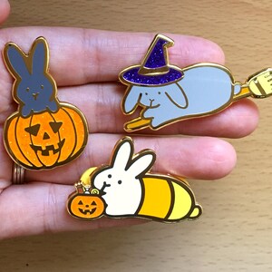 Candy Corn Bunny Enamel Pin, Trick or Treat Halloween Rabbit Pin, Cute ...
