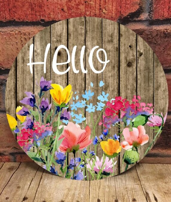 Hello Floral Door Sign Wreath Sign Spring Flowers Spring | Etsy
