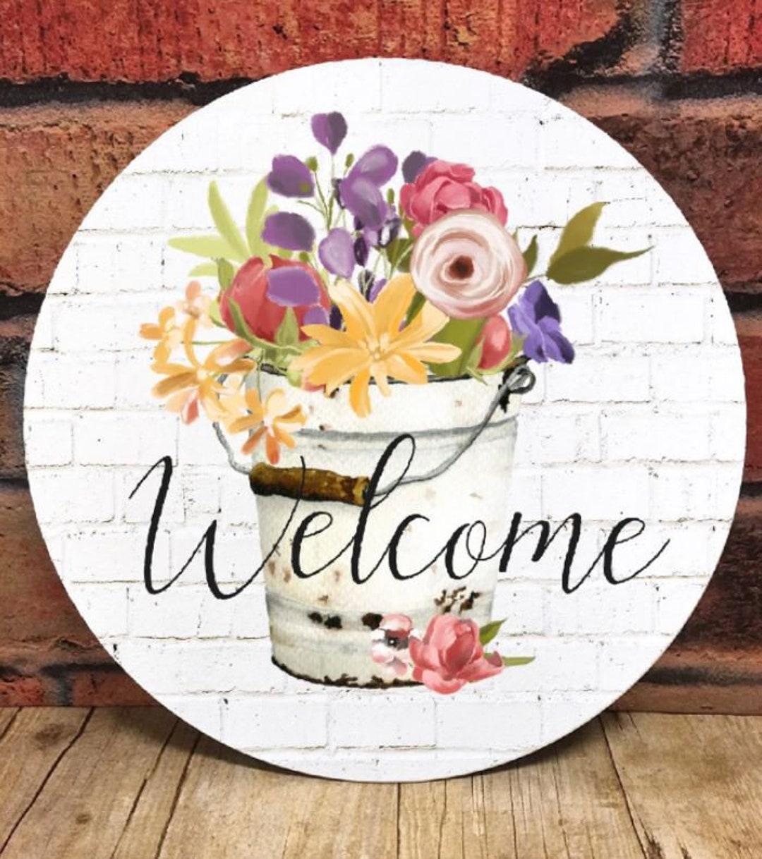 Welcome Floral Door Sign - Wreath Sign - Spring Flowers - Spring Decor ...