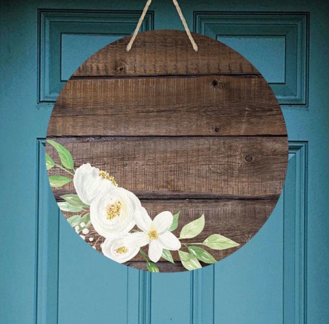 Floral Faux Wood Door Sign - Door Decor - Farmhouse - Flowers & Wood ...