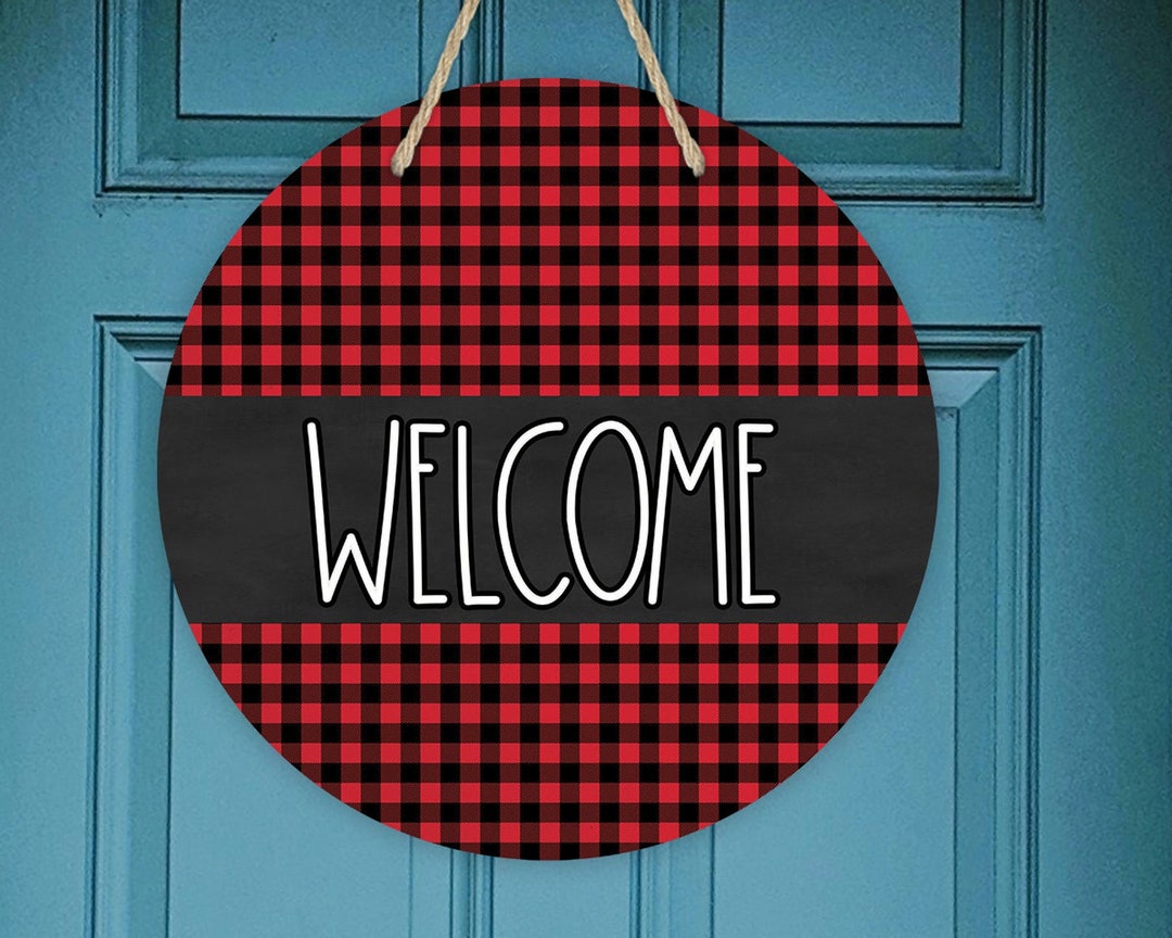 Welcome Buffalo Plaid Welcome Sign, Door Hanger, Door Decor, Wreath ...