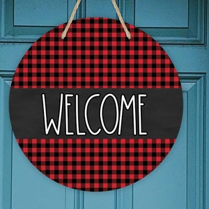 Welcome Buffalo Plaid Welcome Sign, Door Hanger, Door Decor, Wreath ...
