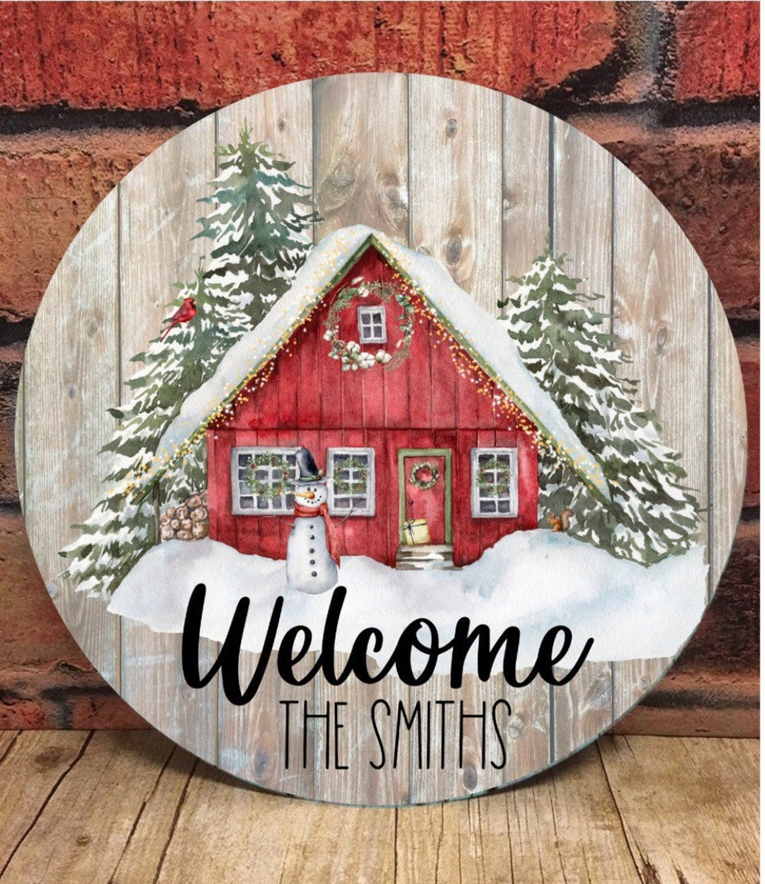 Christmas Cabin Red Barn Snowma Door/wreath Sign, Red Cardinal, Wreath ...