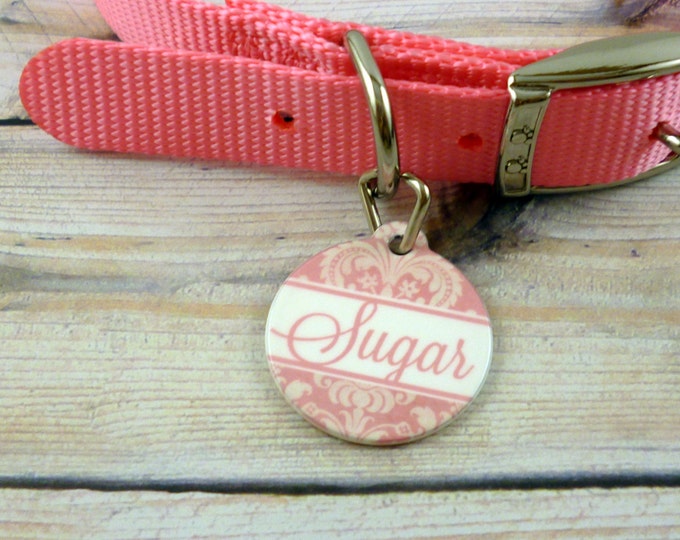 Pink Damask Pet Tag-name-id Tag-custom {DOUBLE Sided} - Custom Pet Tag ...