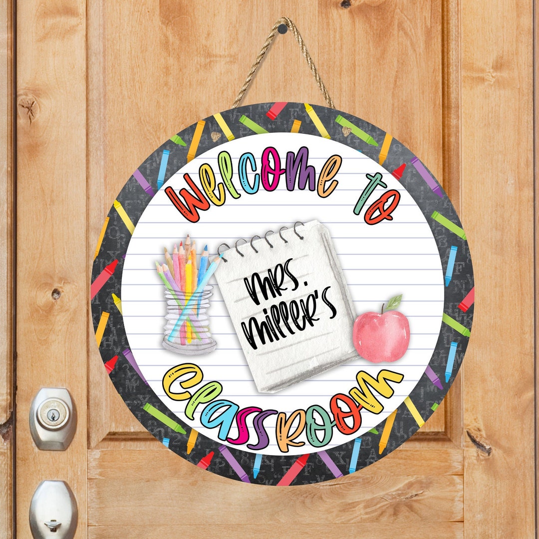 Round Teacher/teaching Welcome to Classroom Door/wreath Sign, Classroom ...