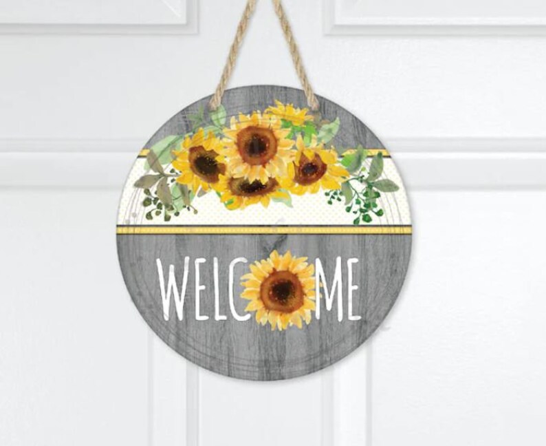 Sunflower Welcome Round Door Hanger Door Sign Fall/summer - Etsy