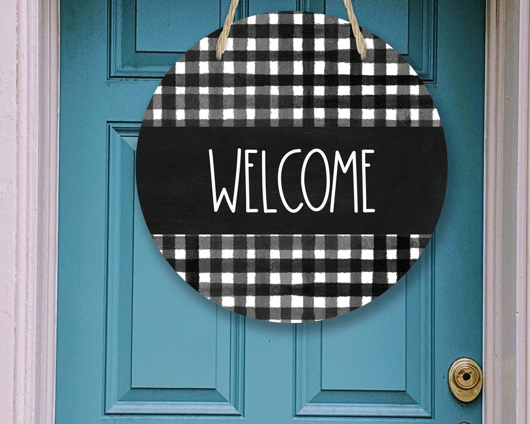 Welcome Buffalo Plaid Welcome Sign, Door Hanger, Door Decor, Wreath ...
