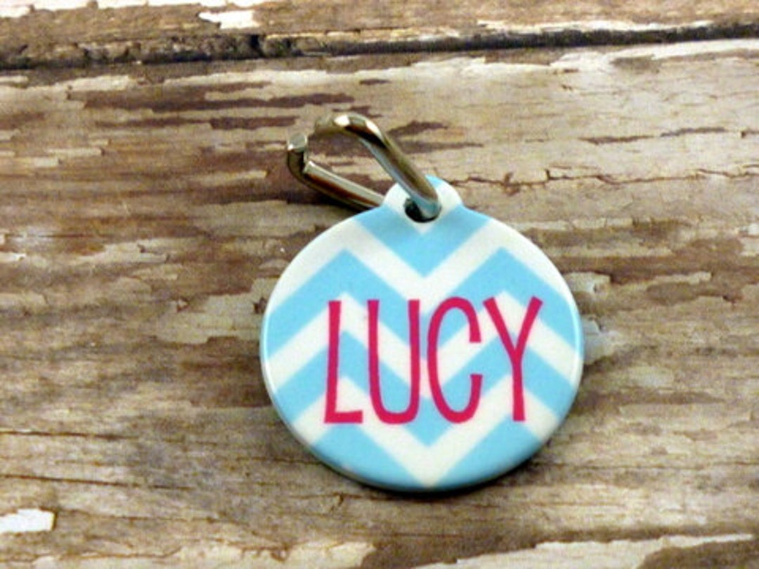 Personalized Pet Name ID Tag Dogs Cats | Cute Round Chevron Collar Tag ...
