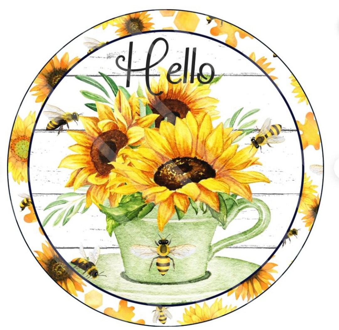 Yellow Watercolor Sunflower & Bees Door Sign - Fall/summer Sign, Floral ...