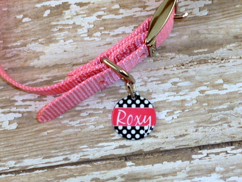 Black & white Polka Dot Tag hot pink-Pet ID Double | Etsy