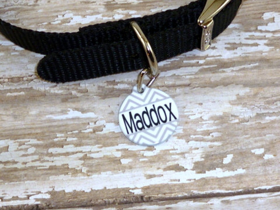 Personalized Pet Name ID Tag Dogs Cats | Cute Gray Chevron Collar Tag ...