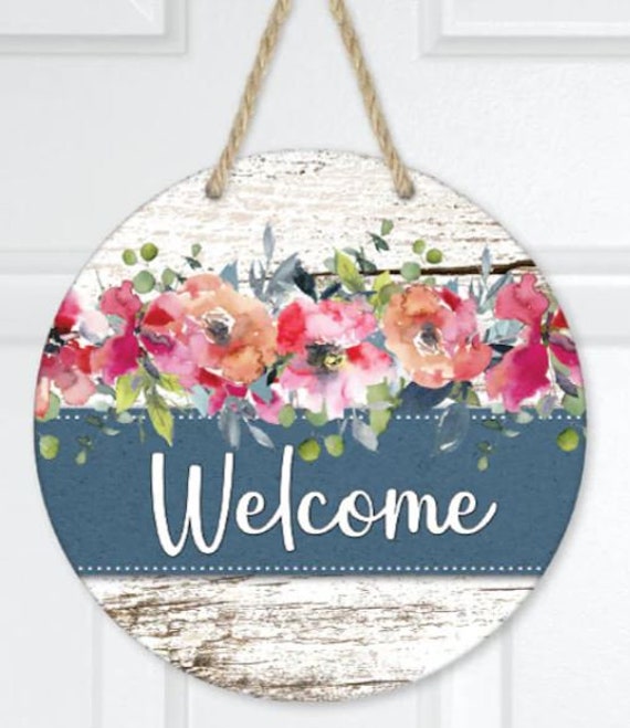 Watercolor Floral Welcome Door/wreath Sign Door Decor Spring | Etsy