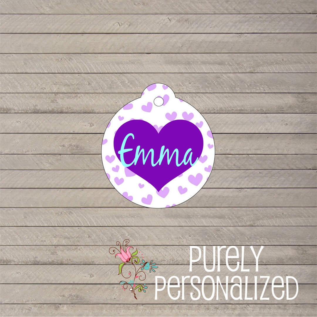 Personalized Love Pet Tag or Choose Your Text Purple Hearts double ...