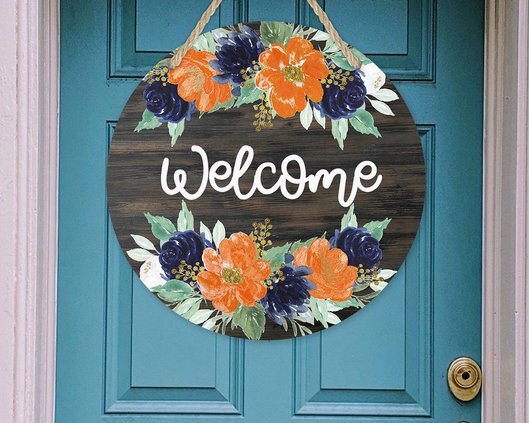 Welcome Dark Faux Wood and Floral Door/wreath Sign, Decor, Farmhouse ...