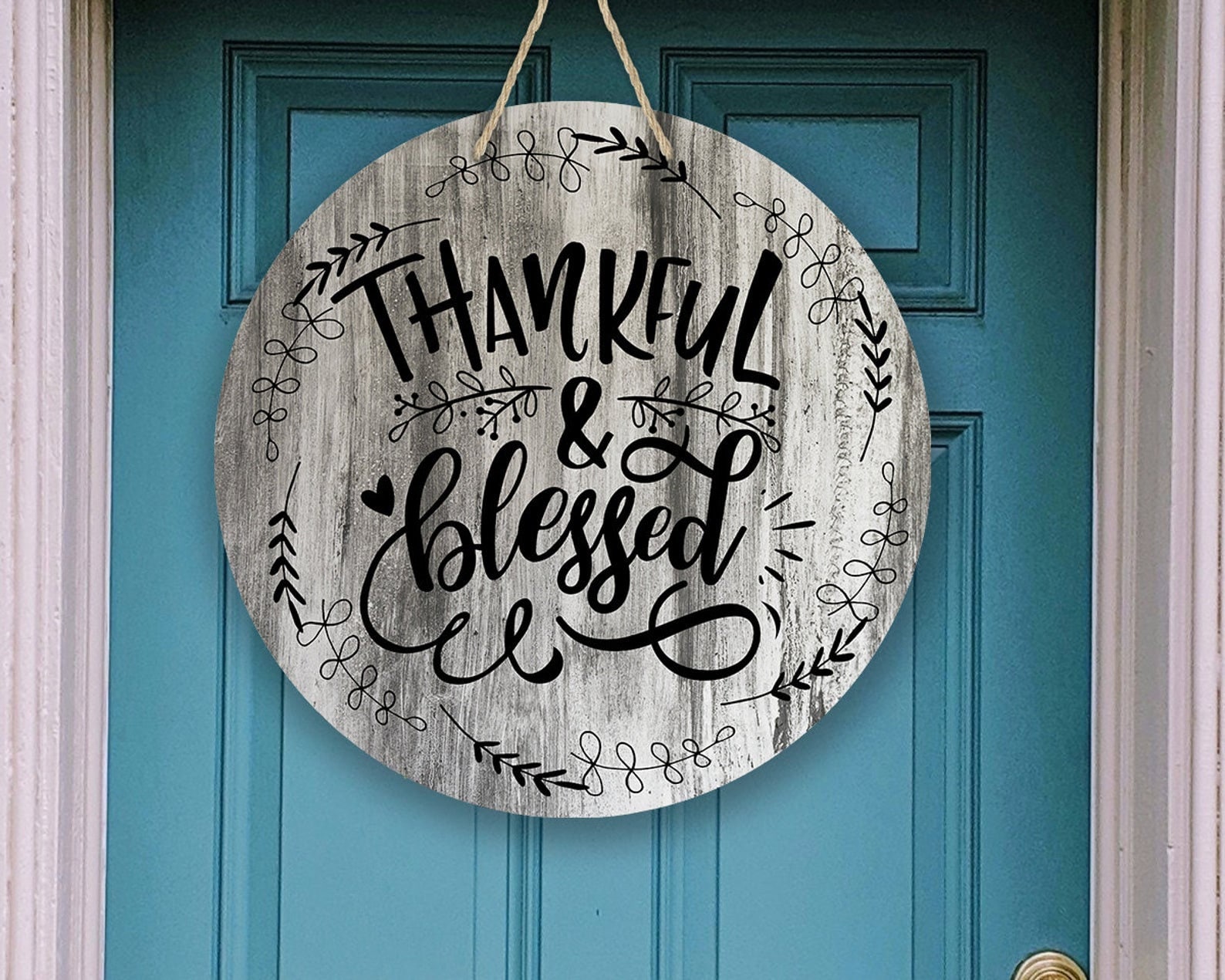 Thankful and Blessed Farmhouse faux wood Wreath Sign Wreath | Etsy