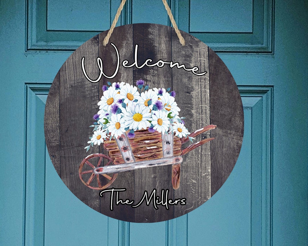 Farmhouse Faux Wood Daisy Wheelbarrow Floral Door/wreath Sign, Wreath ...