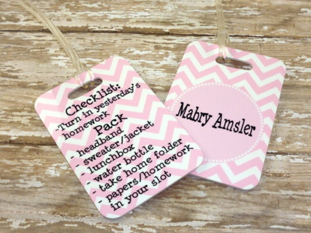 Personalized Chevron Kids Bag Tag-set of 2-CHOOSE Your Color-school ...