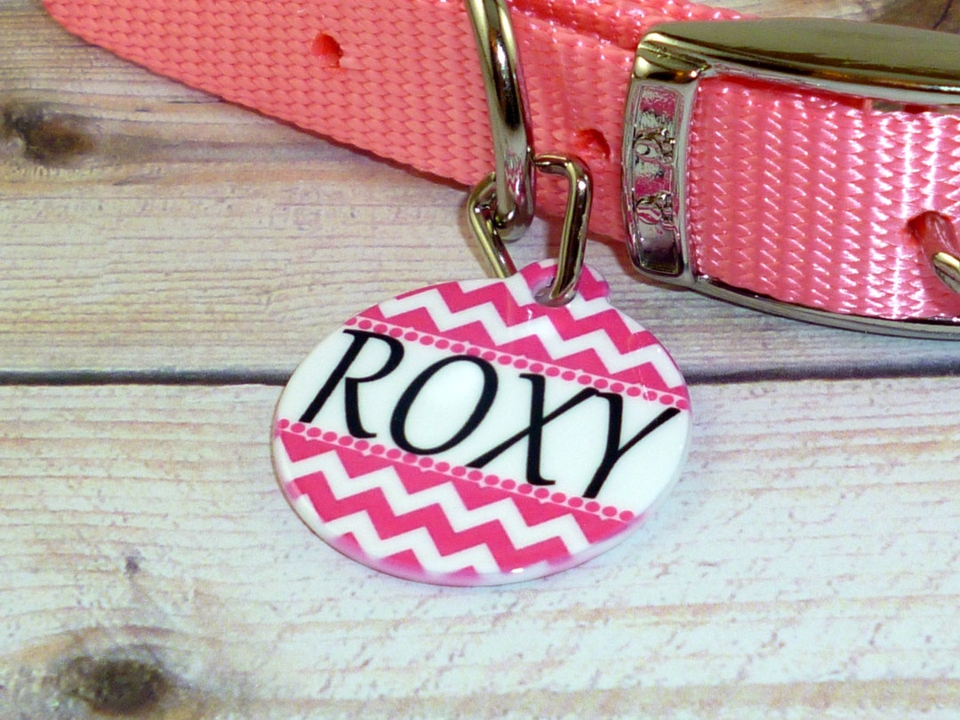 Personalized Pet Name ID Tag Dogs Cats Cute Round Chevron Collar Tag ...